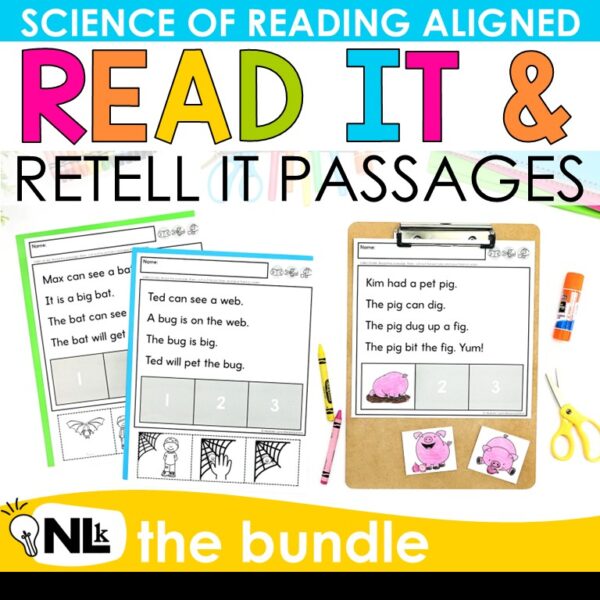 CVC Word Read + Retell Science of Reading Decodable Passages Read and ...