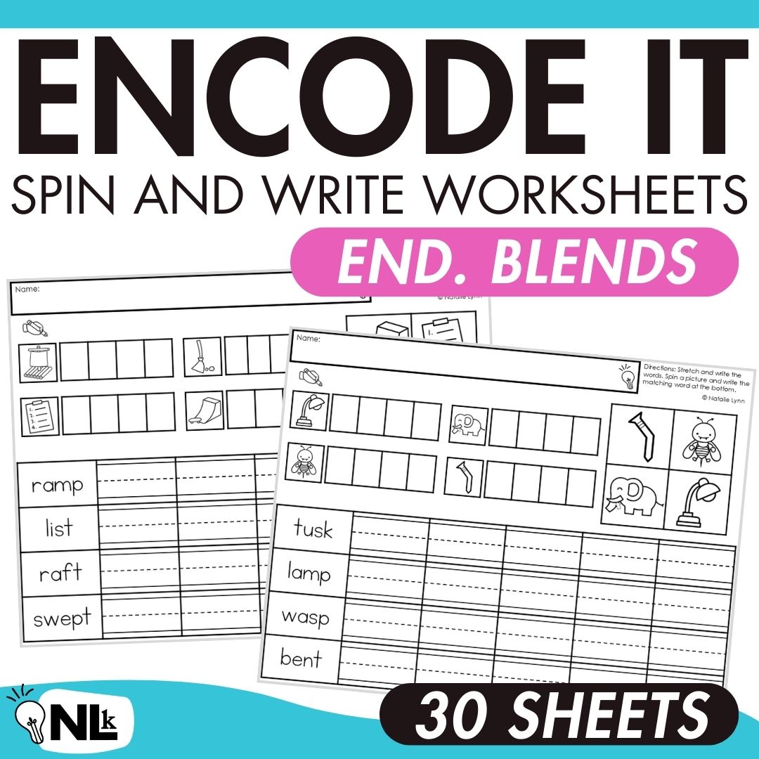 Ending Blends Encode Spin and Write Phonics Worksheets Science of ...