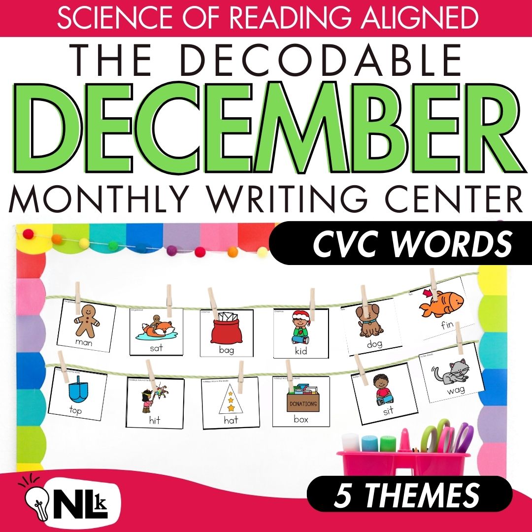 December Kindergarten First Grade Writing Center Activities CVC Words ...