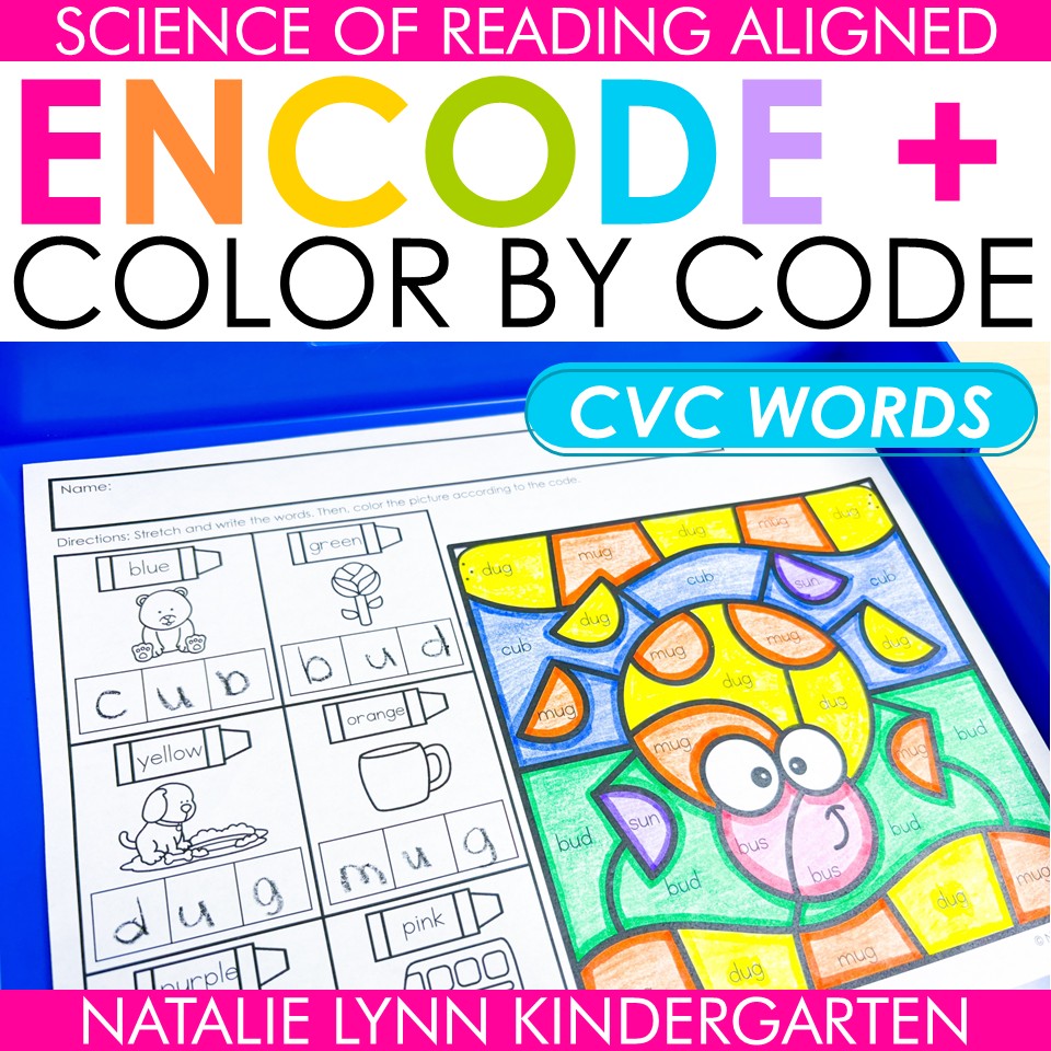 CVC Words Short Vowels Encode and Color by Code Worksheets Science of ...